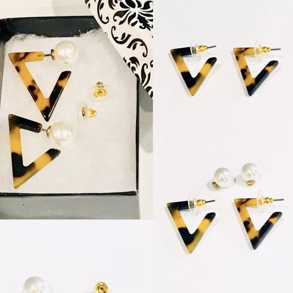 Jewelry | Tortoise Earrings V Shave Pearls 3 Styles Wearing | Poshmark
